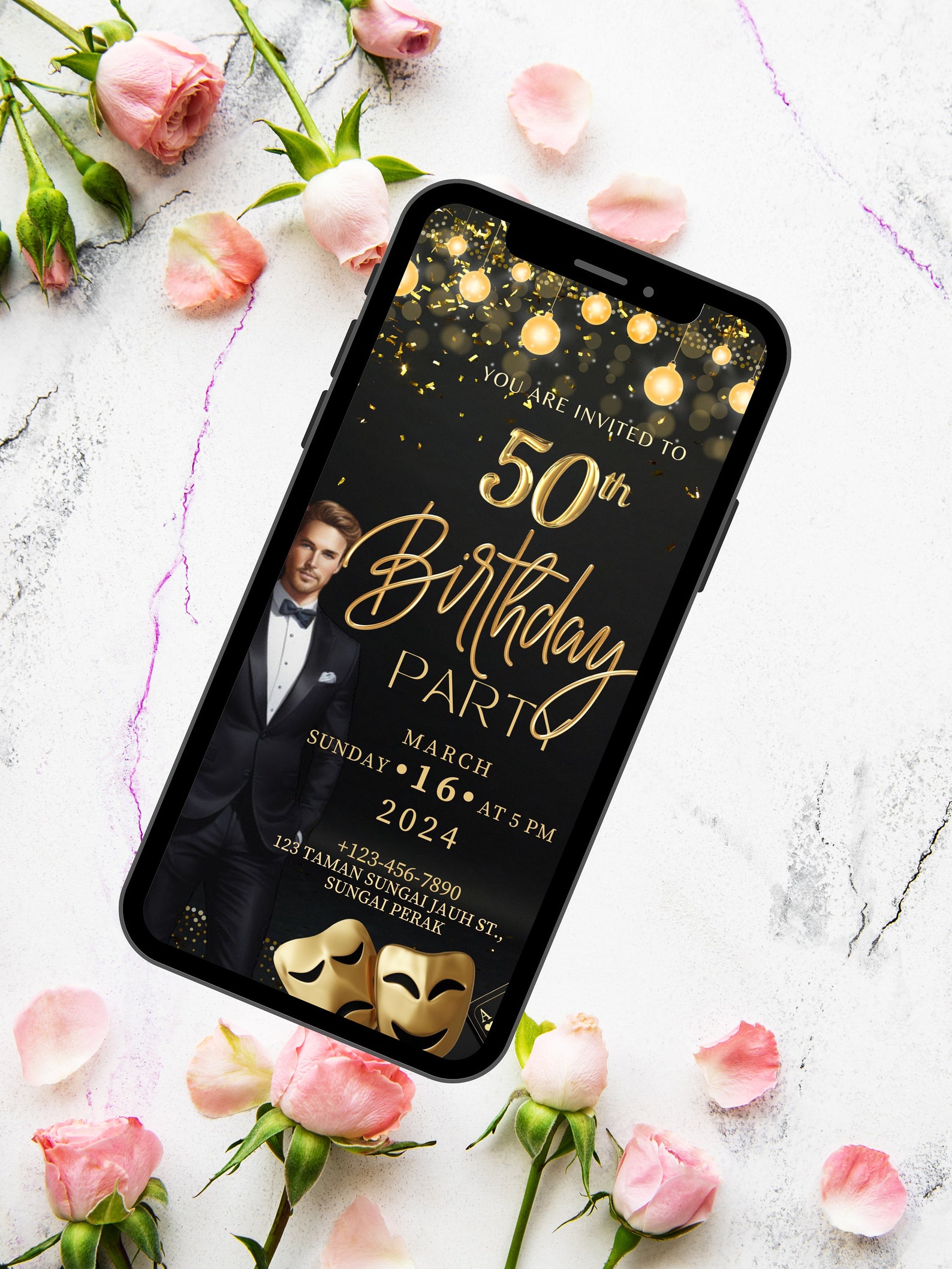 50th Birthday Invitation Digital Template Canva Editable and Printable ...