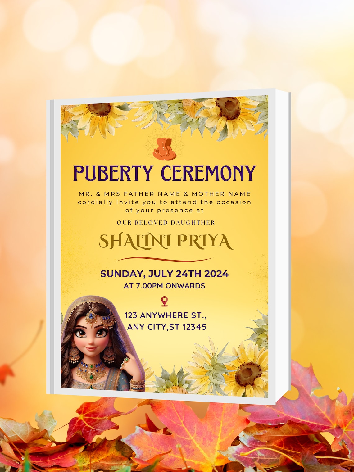Half Saree Ceremony Invitation & Puberty Ceremony Invitation Digital ...