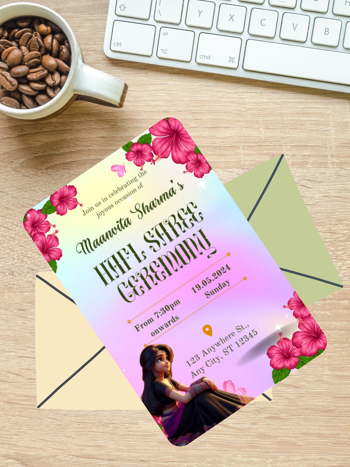 Half Saree Ceremony Invitation & Puberty Ceremony Invitation Digital ...