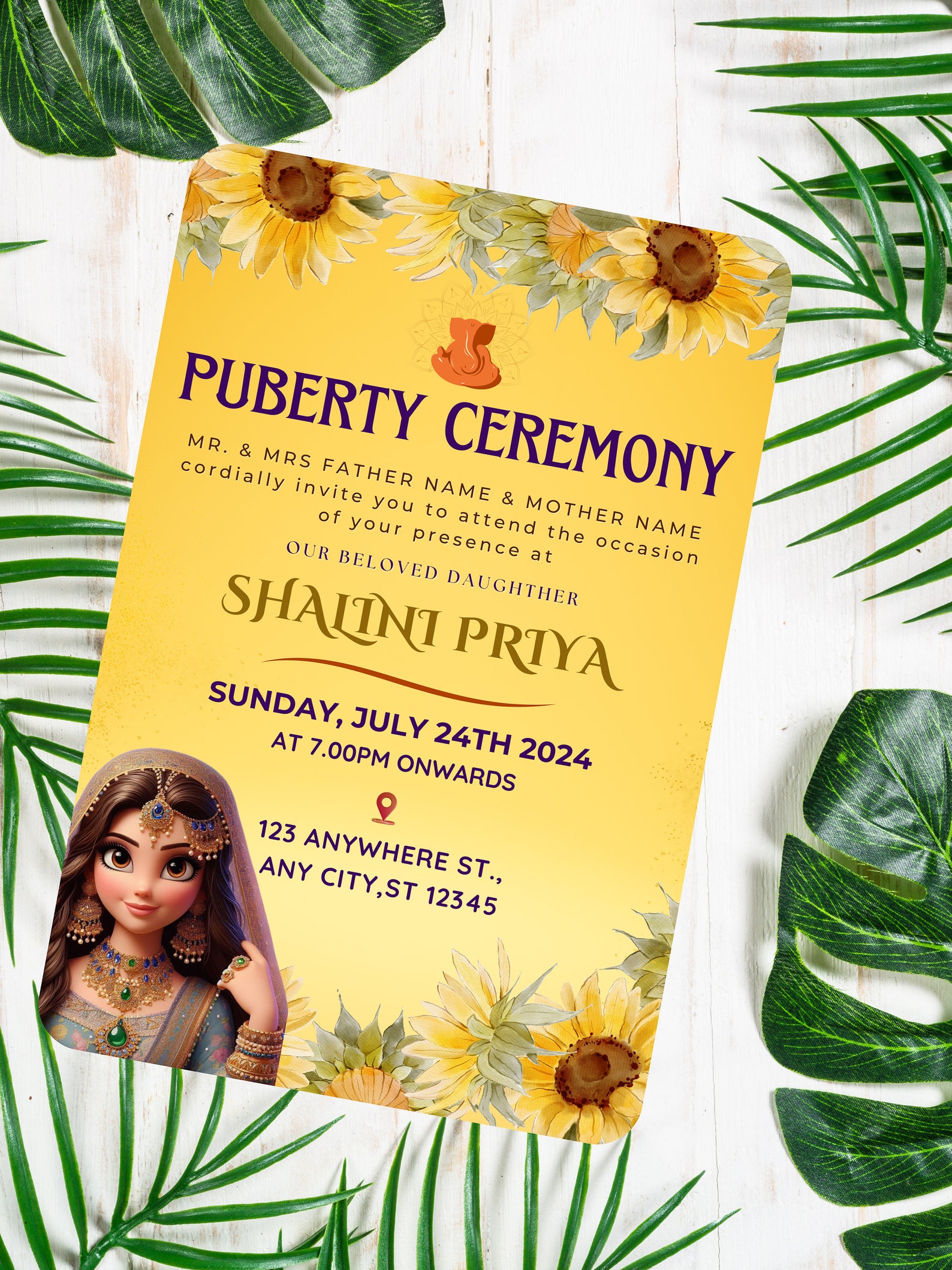 Half Saree Ceremony Invitation & Puberty Ceremony Invitation Digital ...