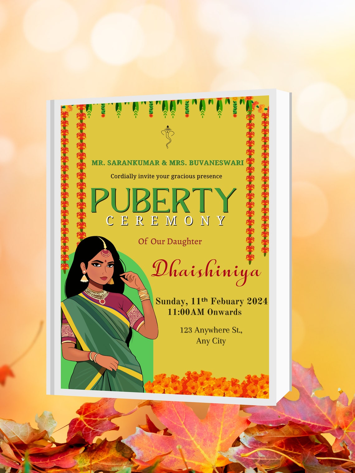 Half Saree Ceremony Invitation & Puberty Ceremony Invitation Digital ...