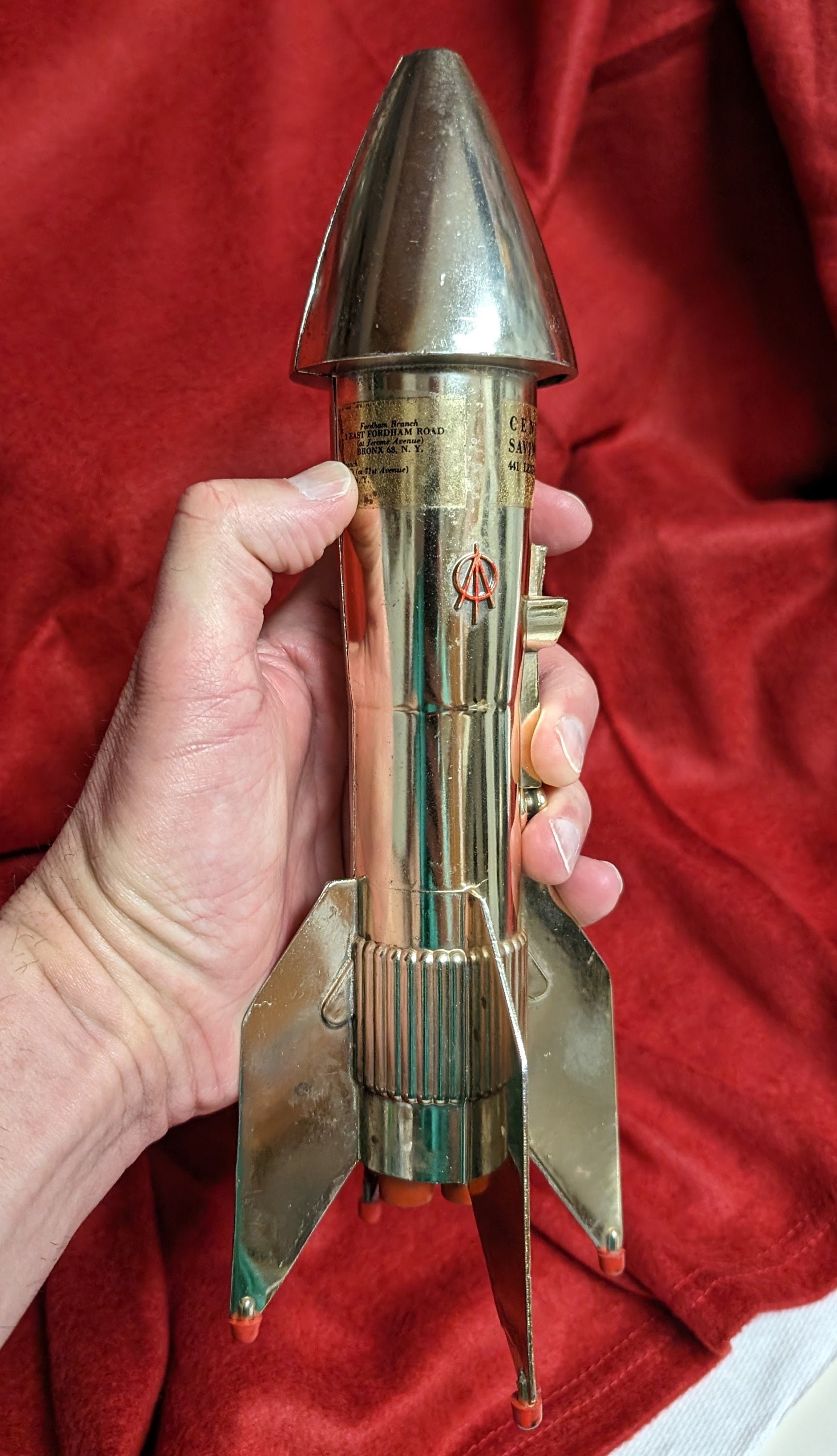 Astro Mechanical Rocket Coin Bank Dated 1957 in the Gold Tone Color ...