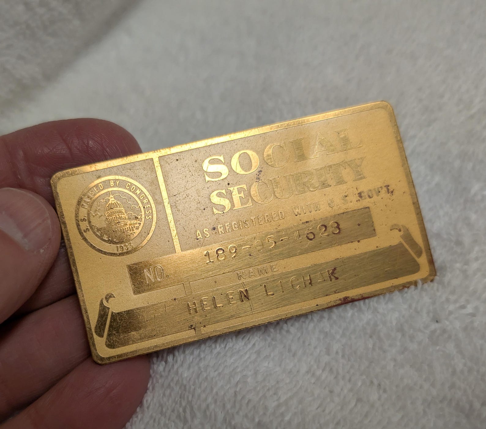 Vintage Original Social Security METAL Gold Card USA 1930s 1940s - Etsy