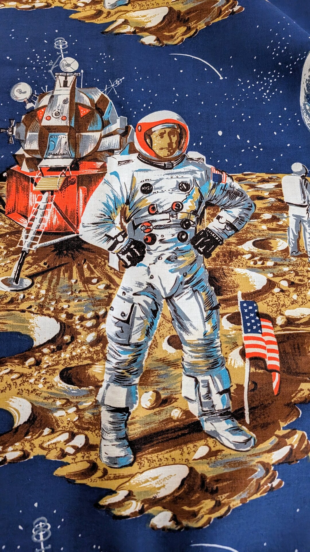 Vintage RARE Like New and Unused Fabric Apollo Man on the Moon Landing 1969 Historic and Likely ...