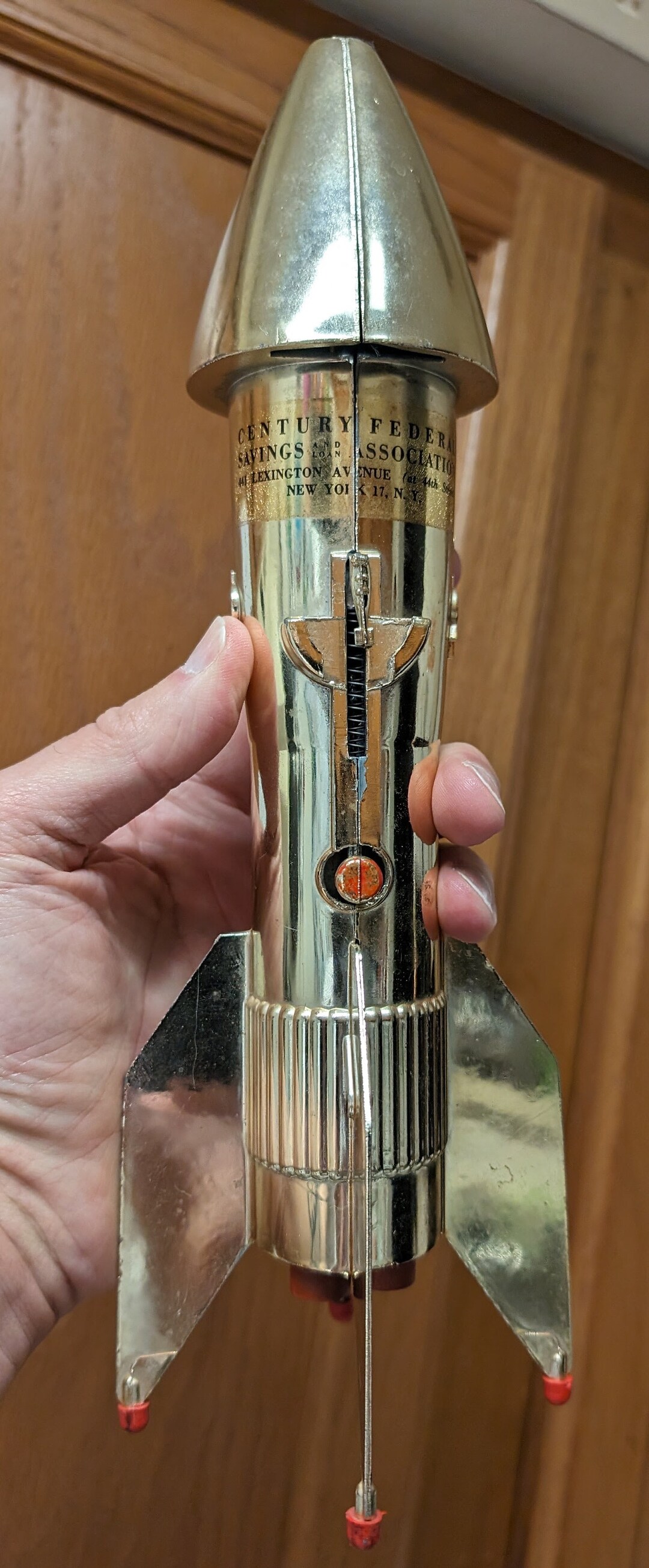 Astro Mechanical Rocket Coin Bank Dated 1957 in the Gold Tone Color ...