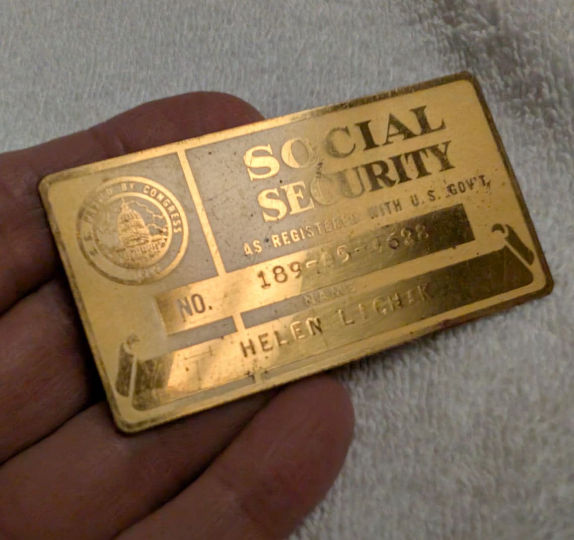 Vintage Original Social Security METAL Gold Card USA 1930s 1940s - Etsy