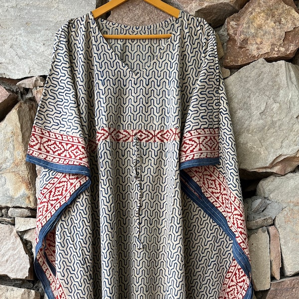 Soft Indian Cotton Hand Block Print Caftan Gown, Beach Bikini Cover up ...