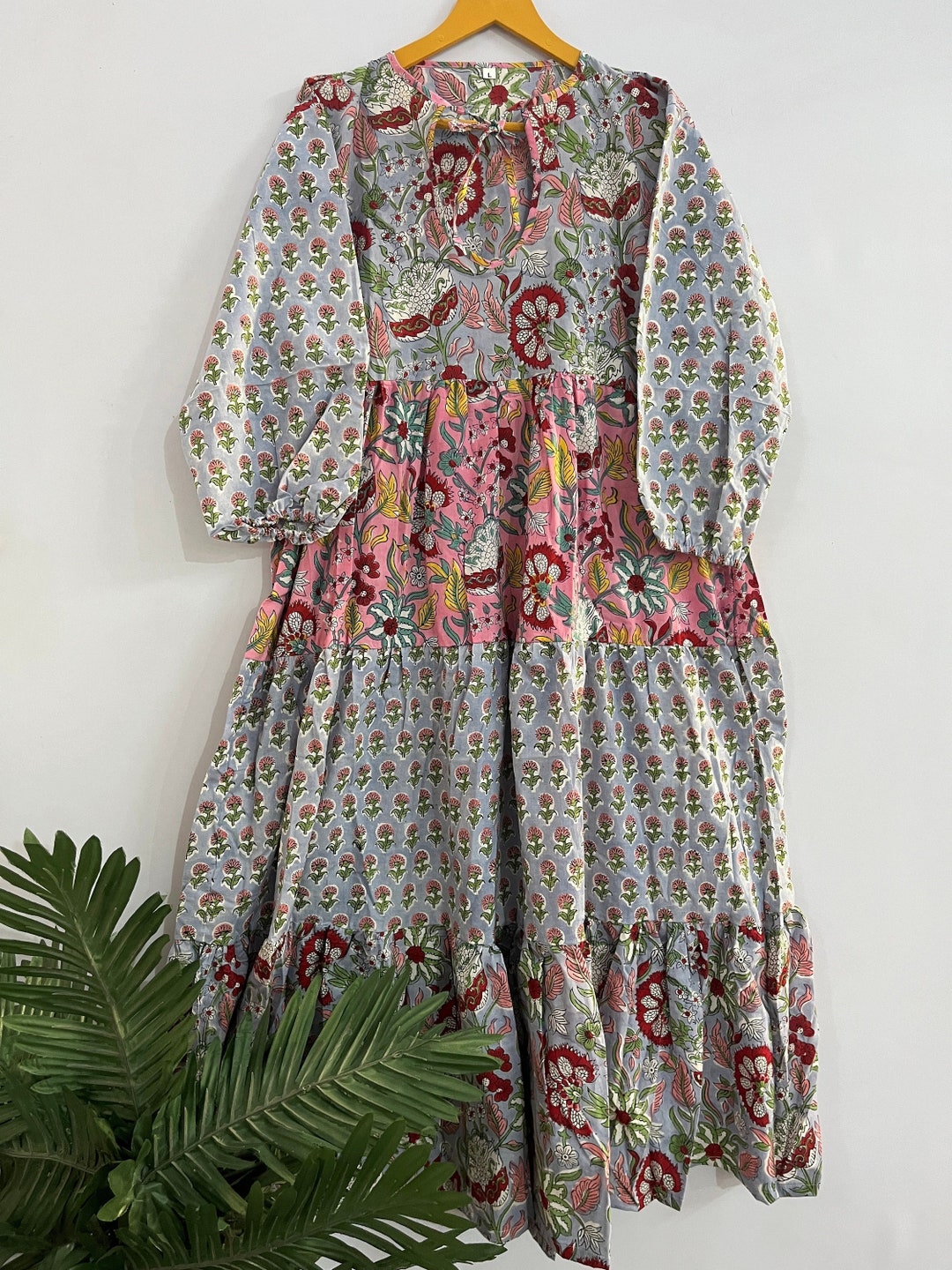 Handmade Block Print Cotton Dress: Floral Long Gown - Etsy