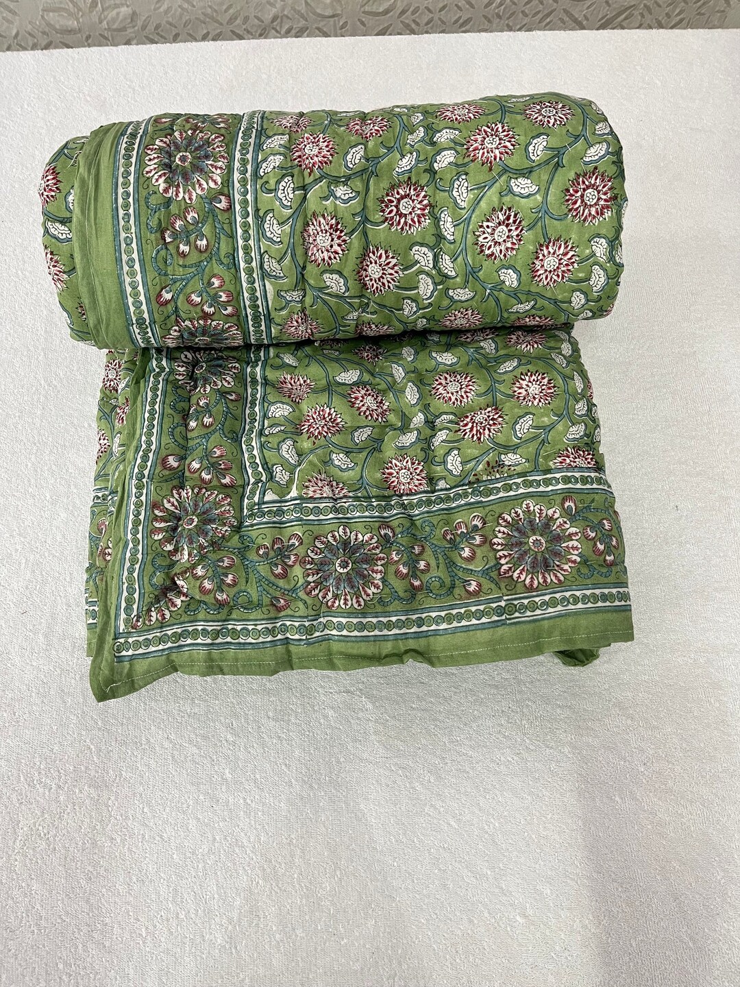 New Collection Hand Block Print Razai Lightweight Kantha Work Floral ...