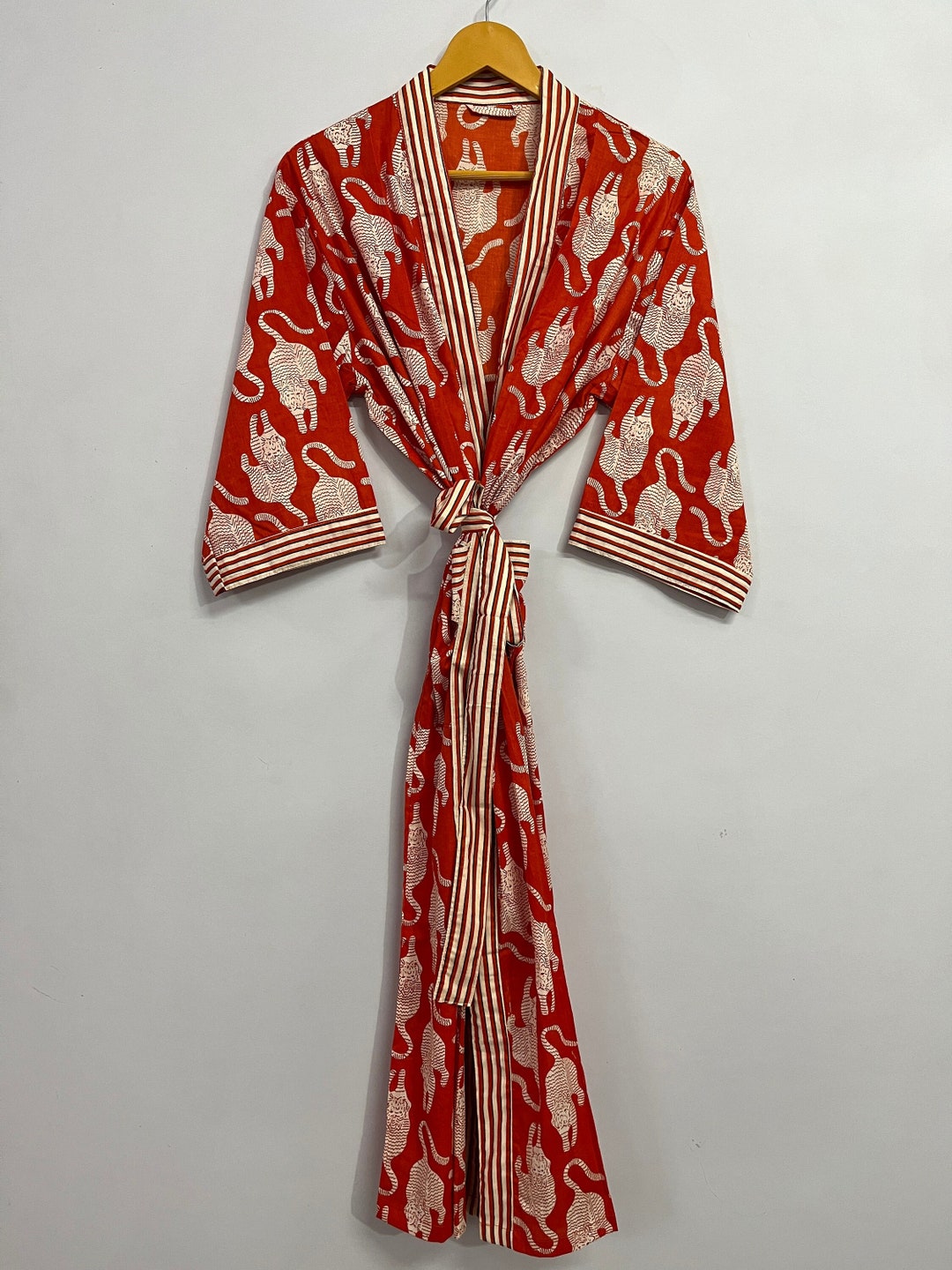 Soft Indian Cotton Handmade Kimono Robe, Tiger Print Bathrobe Gown ...
