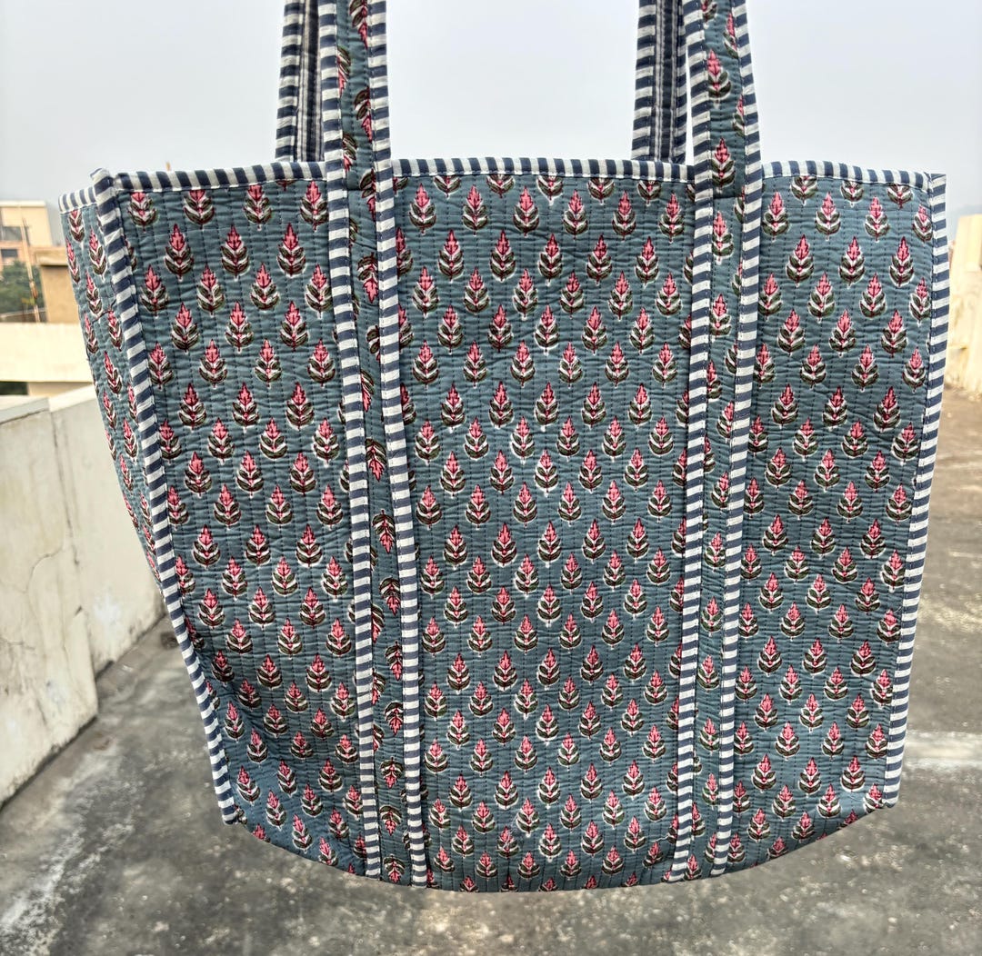 Indian Tote Bags Floral Cotton Shopping Handmade Tote Bags Quilted ...