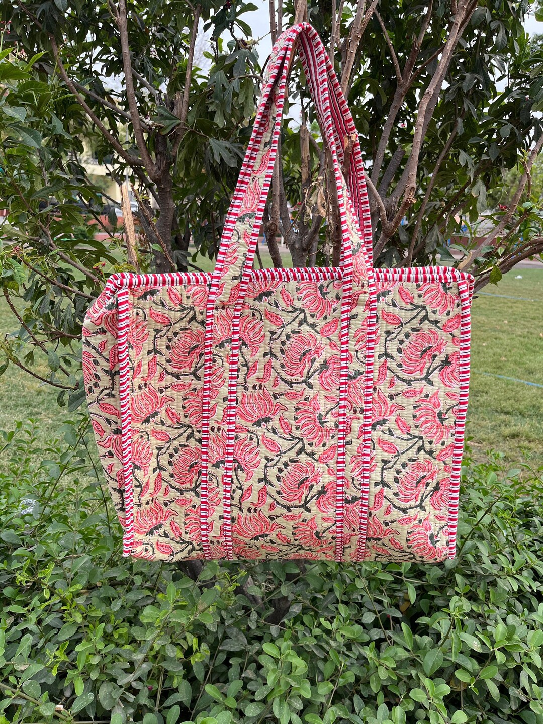 Soft Indian Cotton Tote Bag, Grocery Bags Women Shoulder Parce, Floral ...