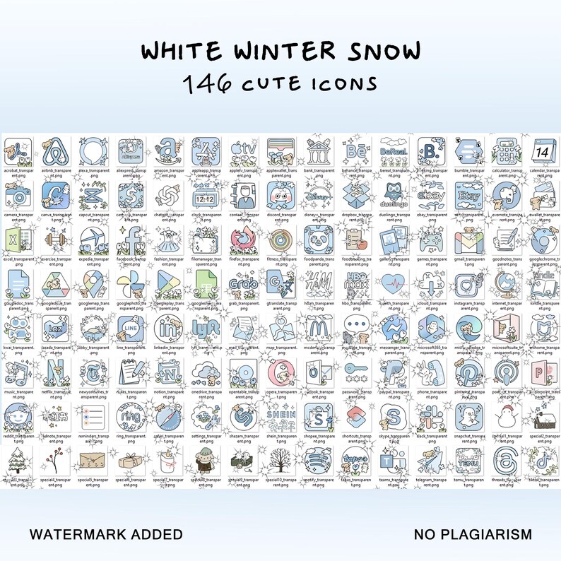 White Winter Snow Icon Set, Cute Icons Pack, iPhone Theme, Cute App ...