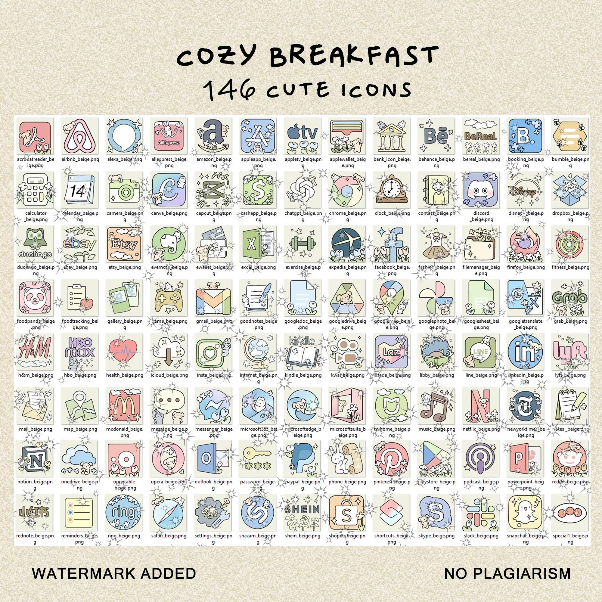 Cozy Breakfast Icon Set, Cute Icons Pack, iPhone Theme, Cute App Icons ...