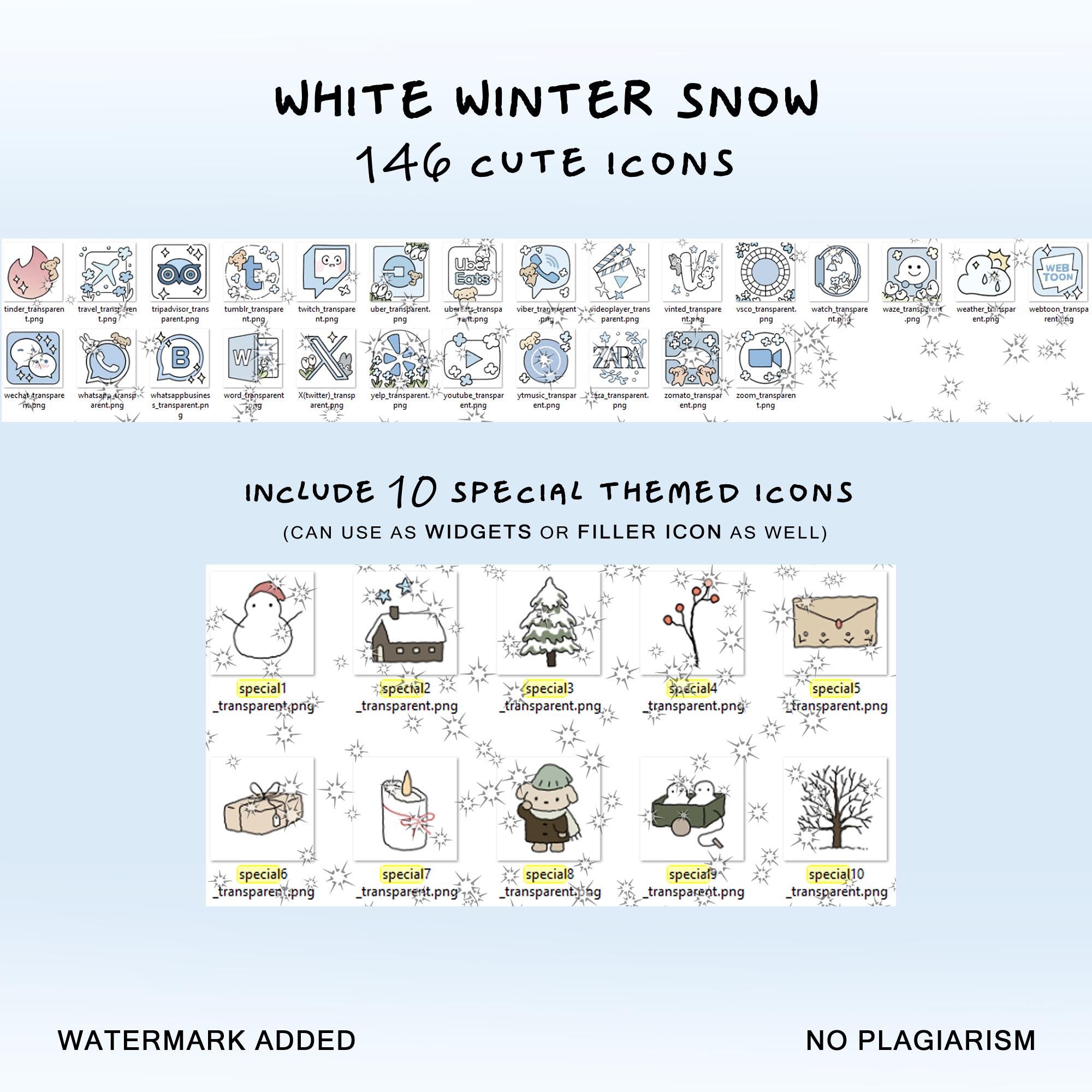 White Winter Snow Icon Set, Cute Icons Pack, iPhone Theme, Cute App ...