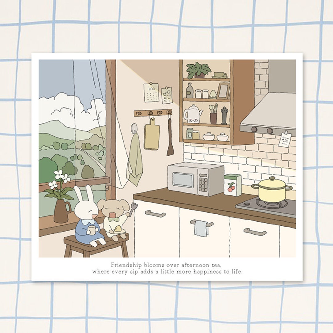 Afternoon Tea Art Print, Aesthetic Art Print Illustration, Lo-fi Art ...