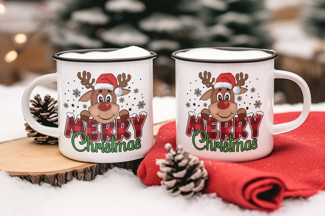 Festive Enamel Cup With Rudolf the Reindeer I Coffee Cup for - Etsy