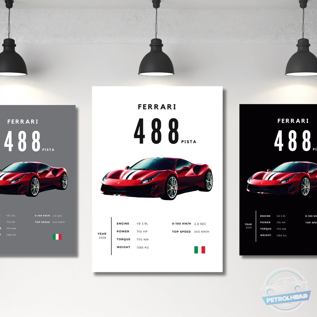 Ferrari Poster Print 488 Pista Poster Sports Car Poster Wall Art Car ...