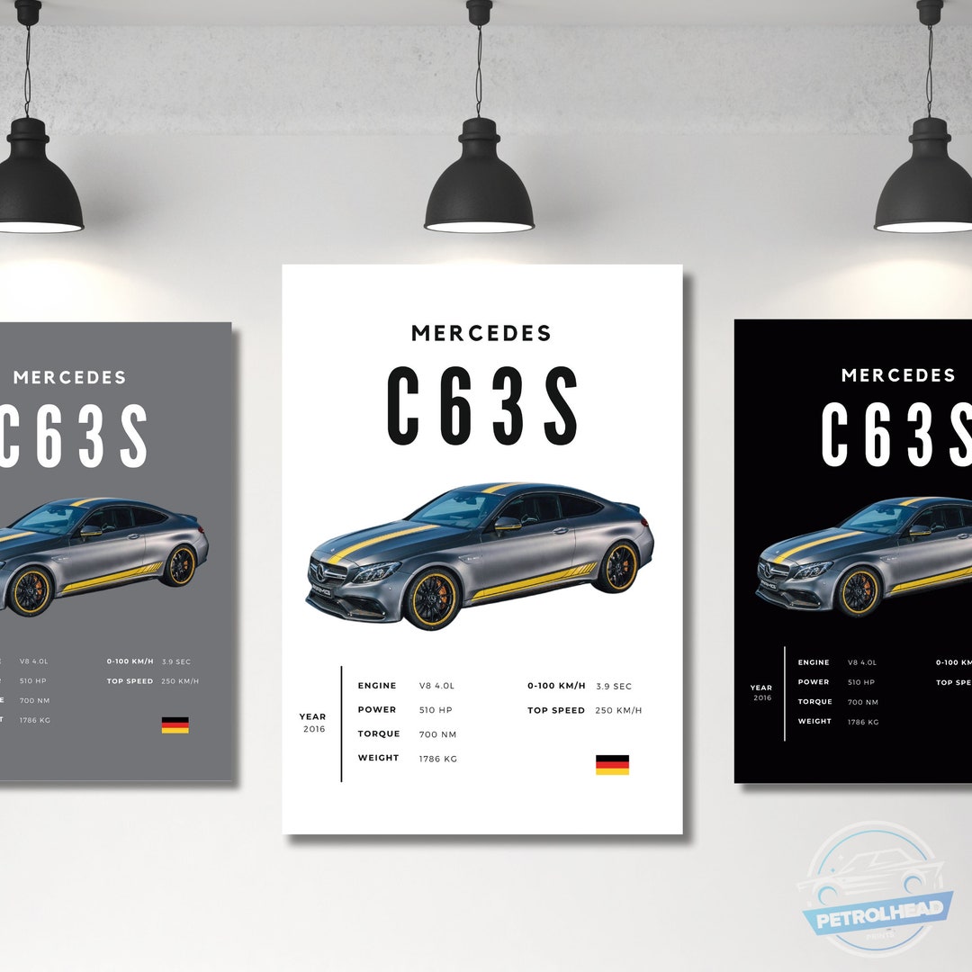 Mercedes Poster Print C63 AMG Poster Sports Car Poster Wall Art Car ...