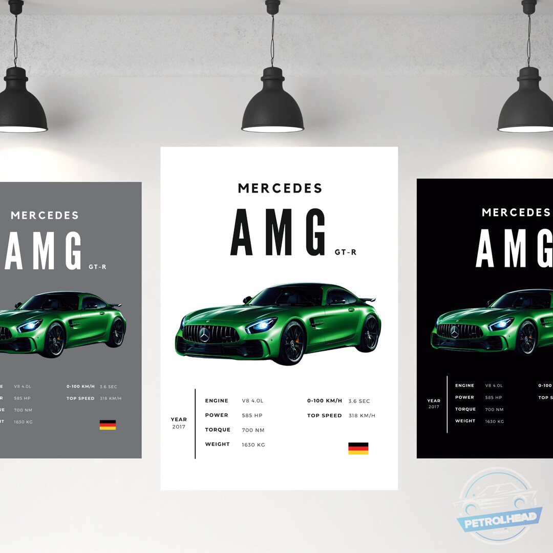 Mercedes Poster Print AMG GTR Poster Supercar Poster Wall Art Car ...