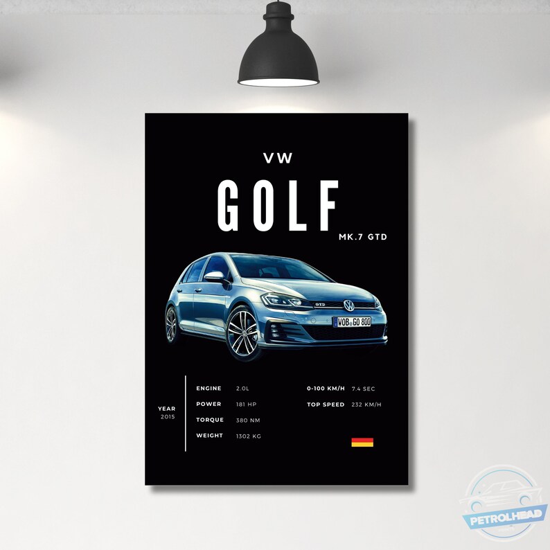 VW Poster Print Golf GTD Poster Sports Car Poster Wall Art Car - Etsy