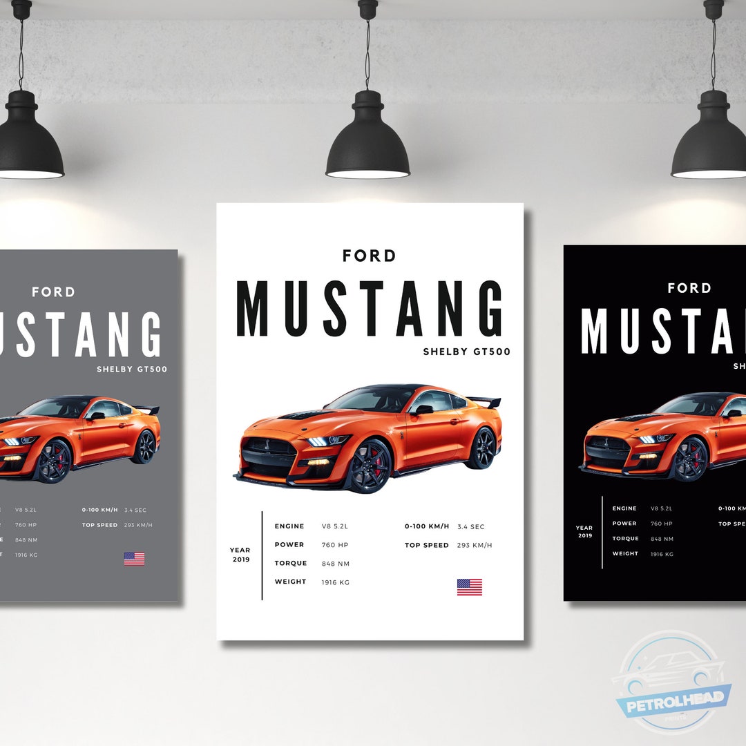 Ford Poster Print Mustang Shelby GT500 Poster Super Car Poster Wall Art ...
