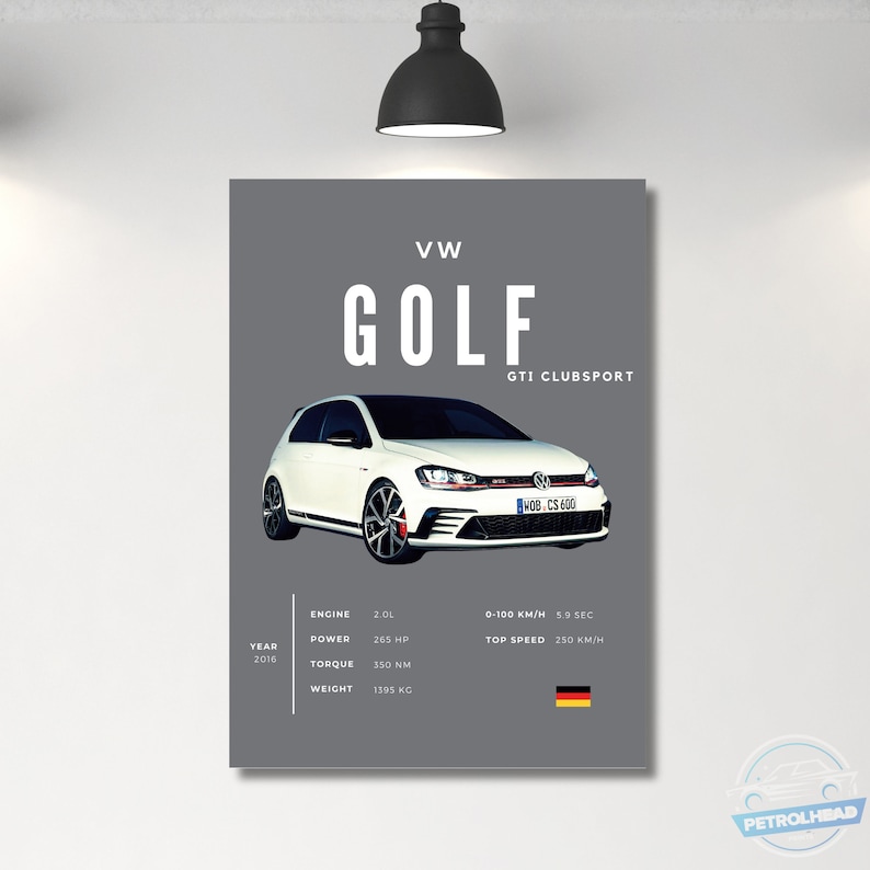 VW Poster Print Golf Gti Poster Sports Car Poster Wall Art Car ...
