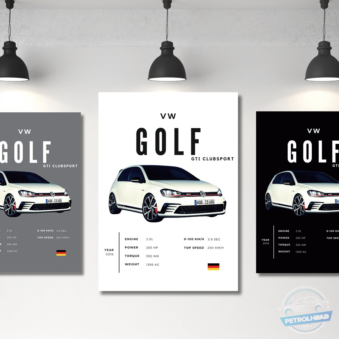 VW Poster Print Golf Gti Poster Sports Car Poster Wall Art Car ...