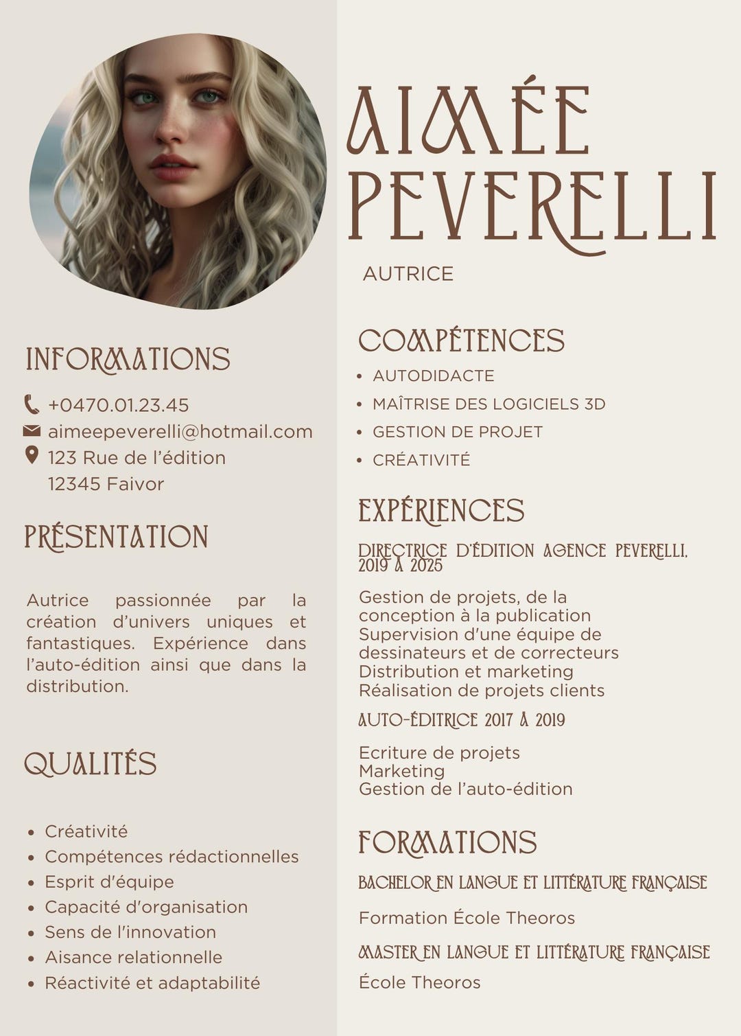 Elegant and Professional French Beige Resume Template With Photo ...