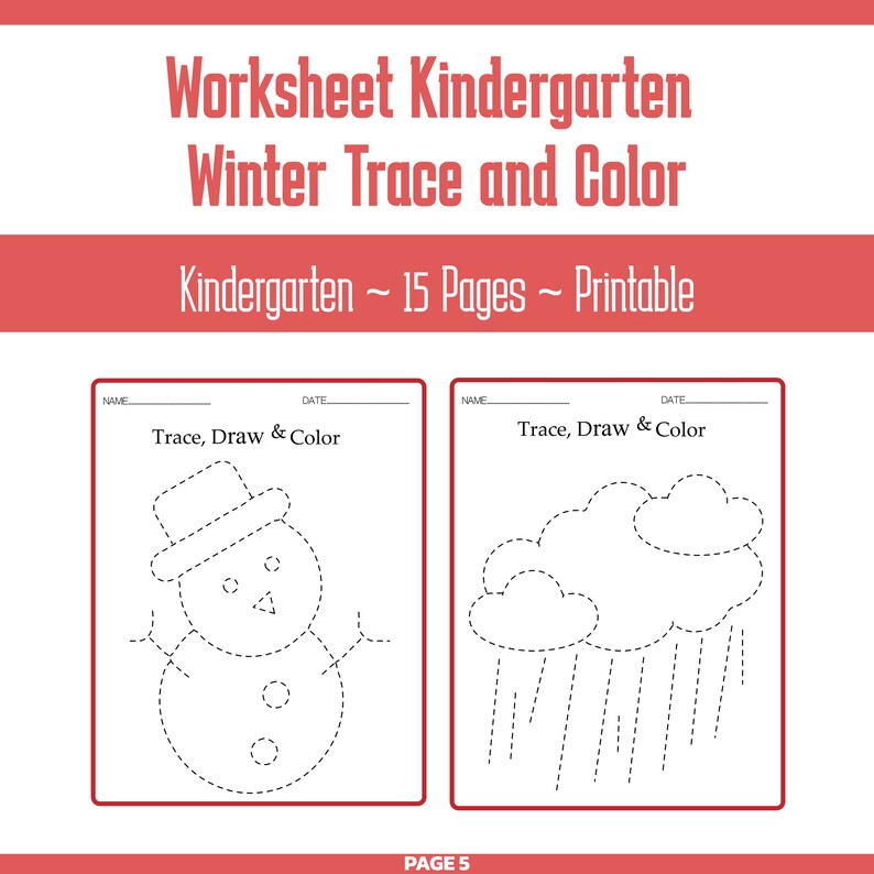 Worksheet Kindergarten Printable Winter Trace and Color Educational ...