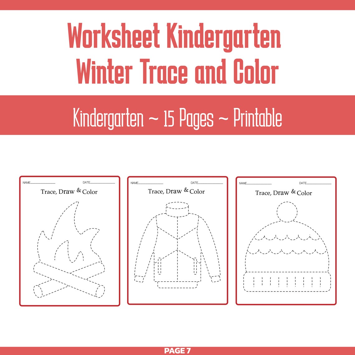 Worksheet Kindergarten Printable Winter Trace and Color Educational ...