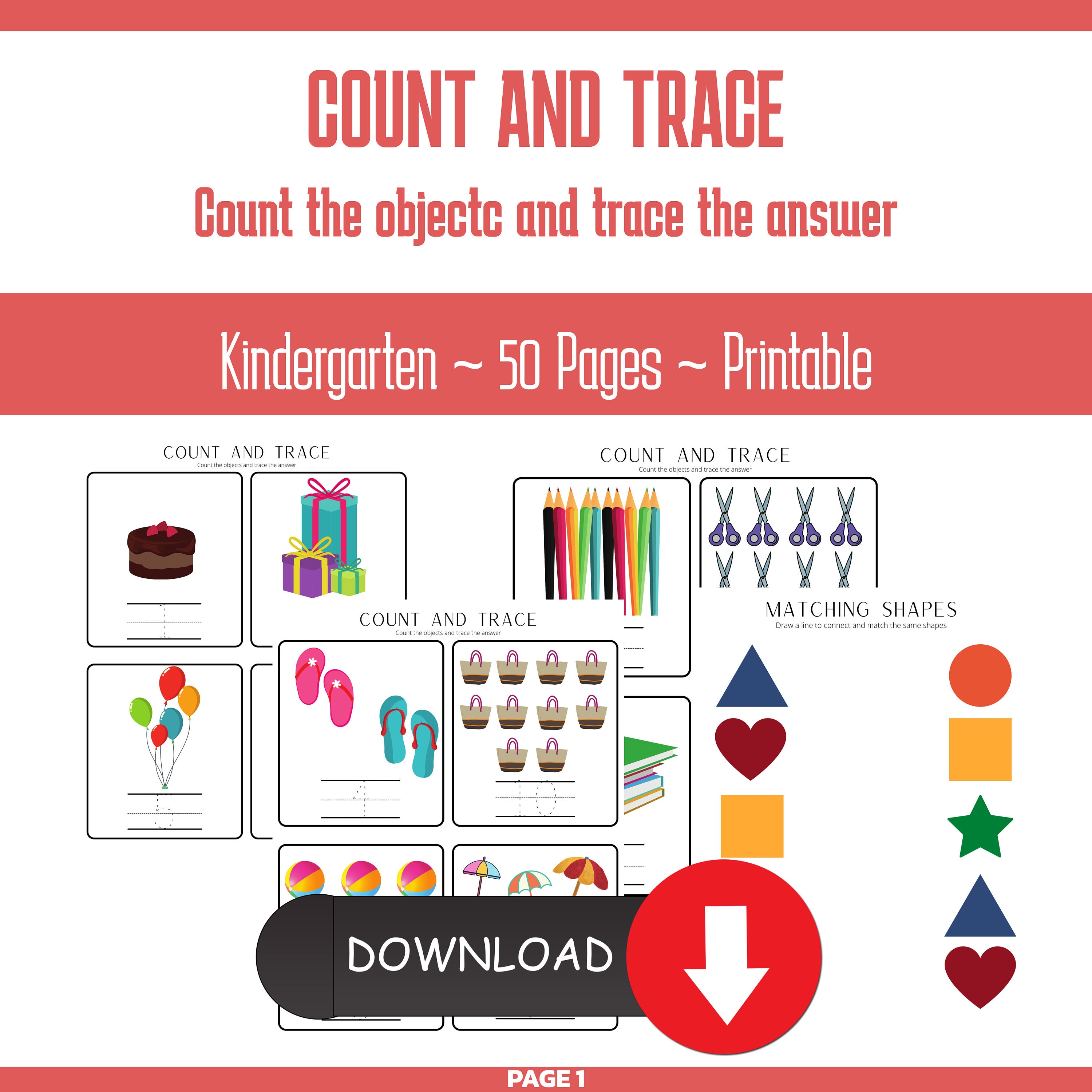 Worksheet Kindergarten Printable Printable Count & Trace Activity ...