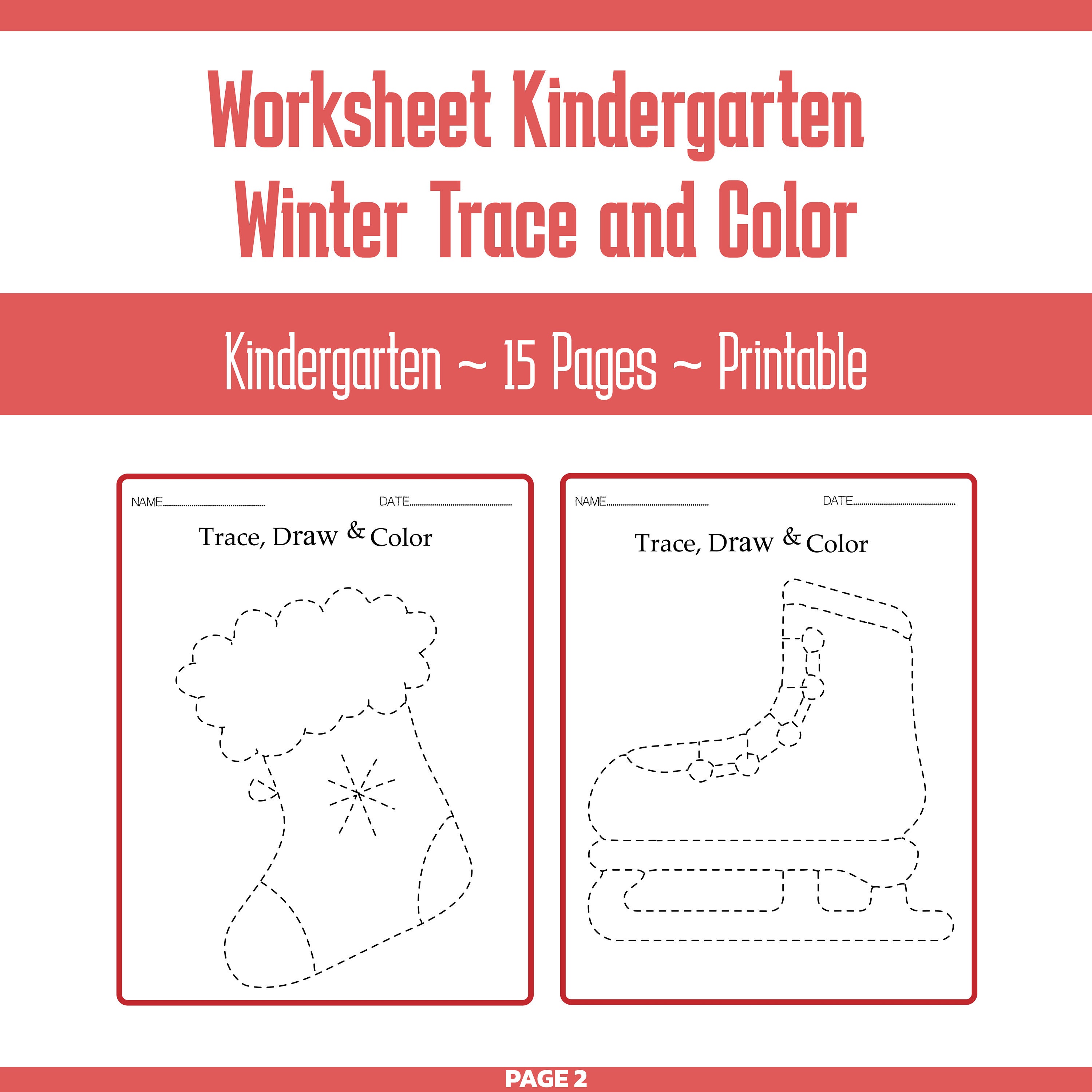 Worksheet Kindergarten Printable Winter Trace and Color Educational ...