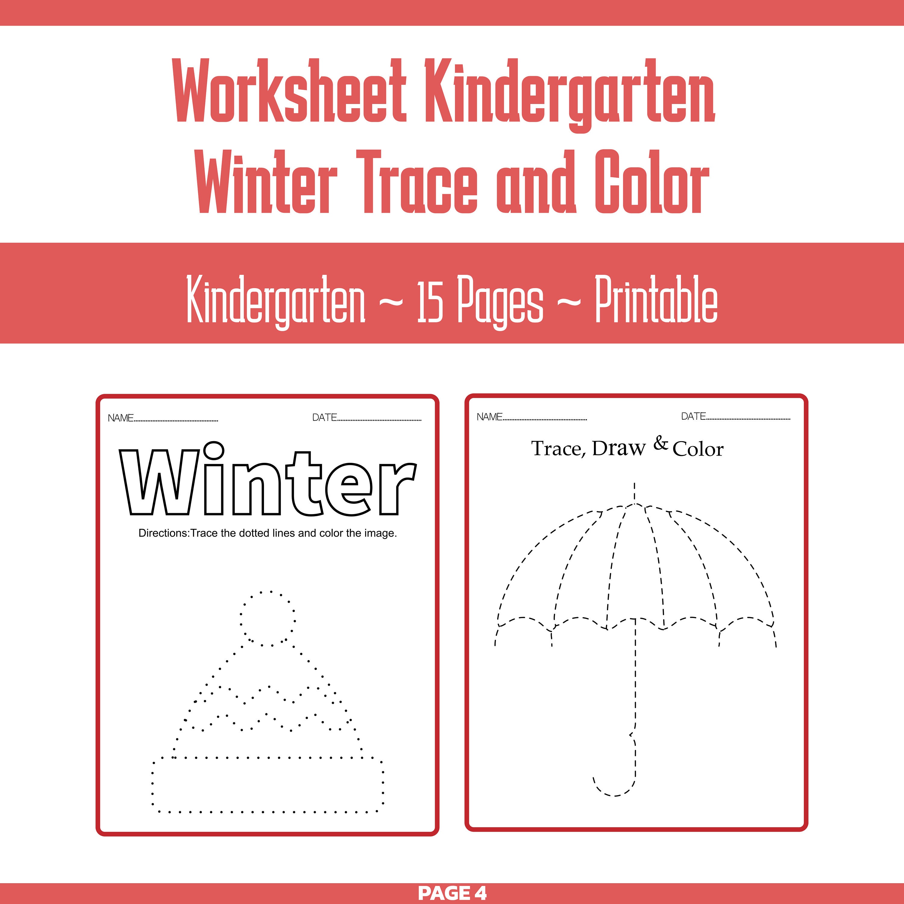 Worksheet Kindergarten Printable Winter Trace and Color Educational ...
