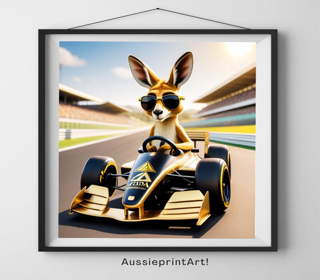 Kangaroo Driving a Racing Car, Digital Art, Nursery, Children ...