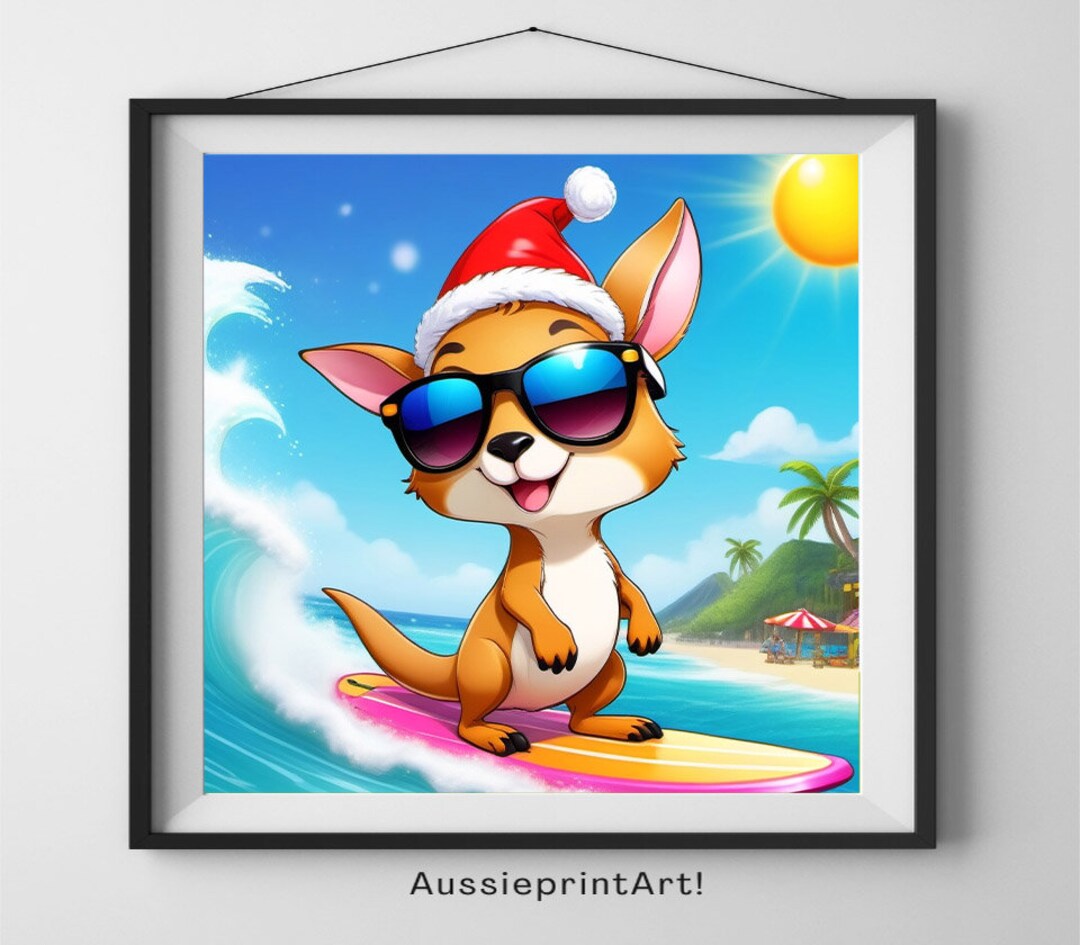 Kangaroo, Digital Art. Christmas, Surfing, Nursery, Children, Australia ...