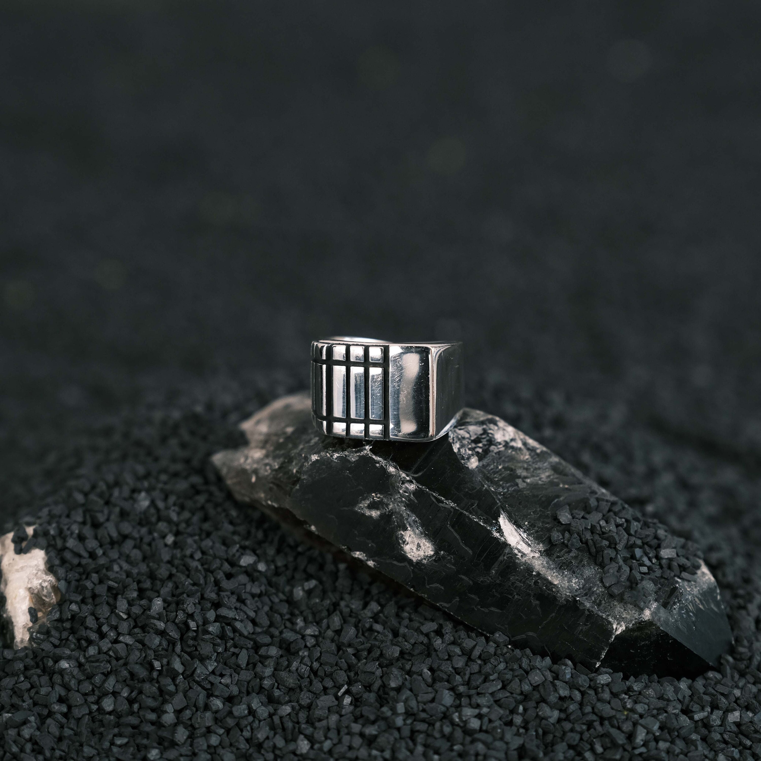 925 Sterling Silver Men's Ring, Line Pattern Silver Ring, Men's ...