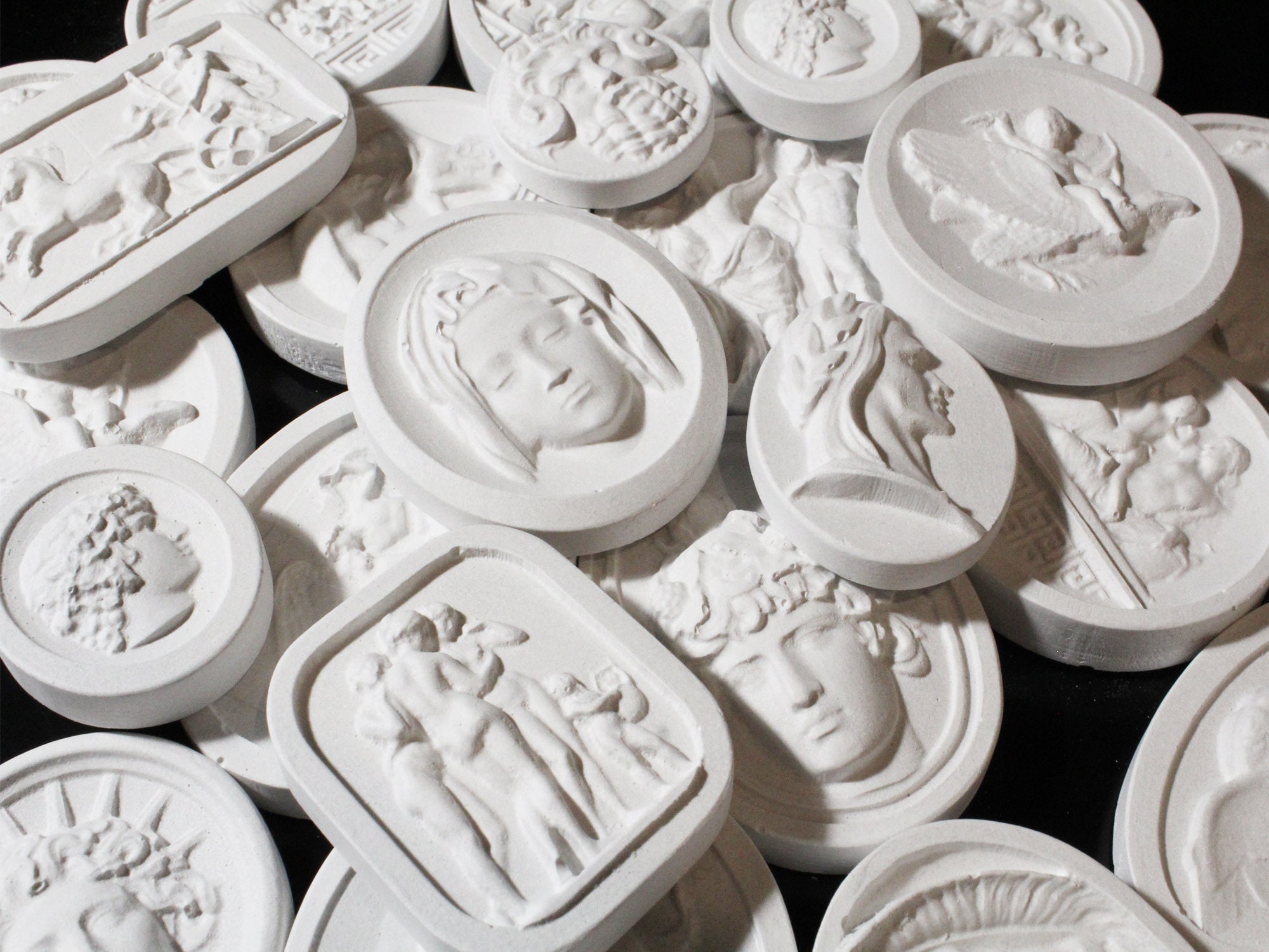 10 Plaster Intaglio Medallions, Mixed Grand Tour Designs, Wall Art Set ...