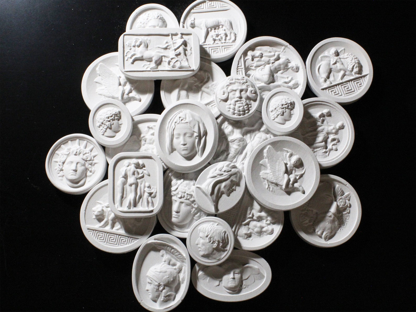 10 Plaster Intaglio Medallions, Mixed Grand Tour Designs, Wall Art Set ...