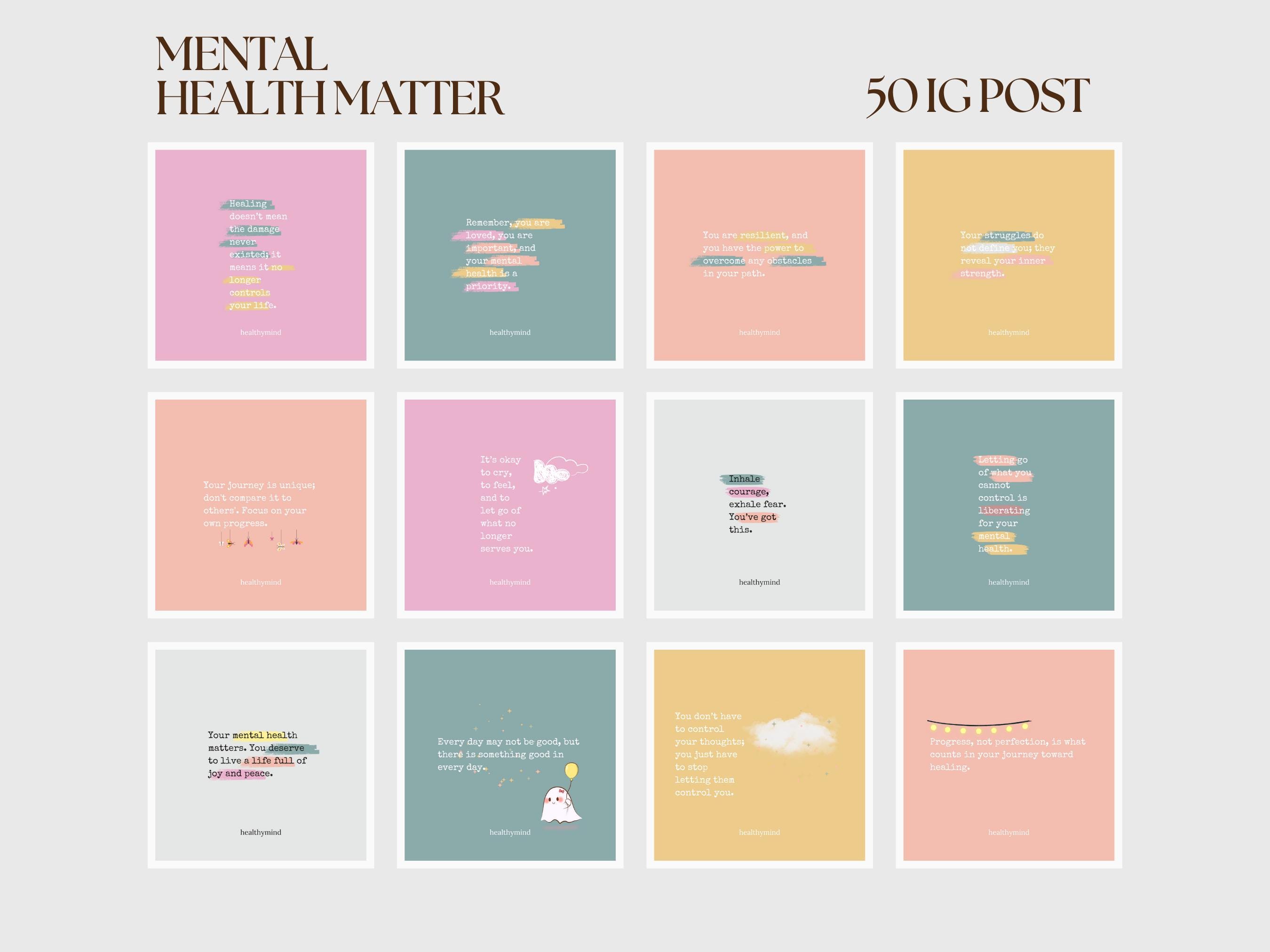 50 Mental Health Quote Instagram Posts and Stories Bundle ...