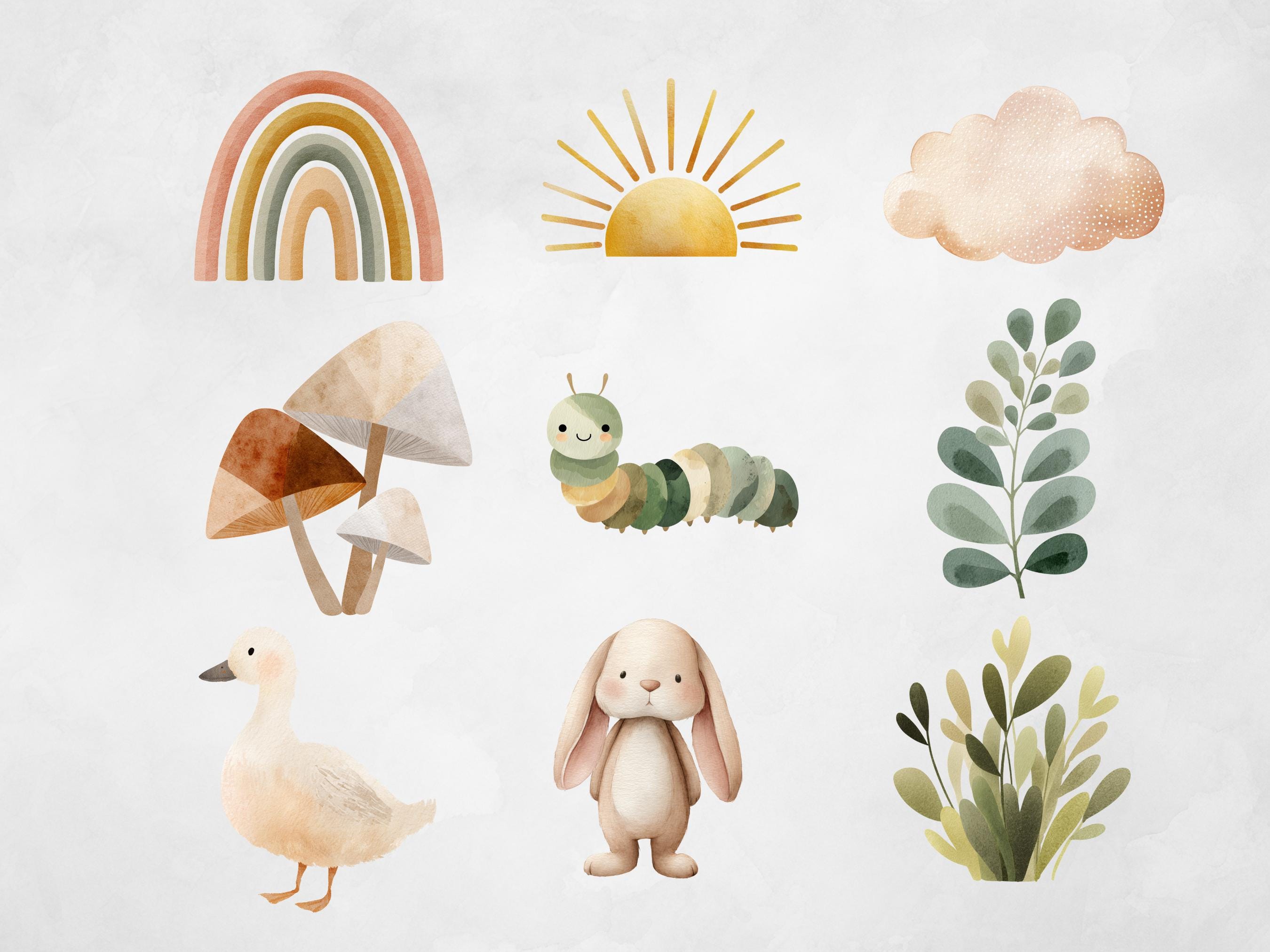 Spring Clipart Bundle , Cute Woodland Animals, Watercolor Flowers ...