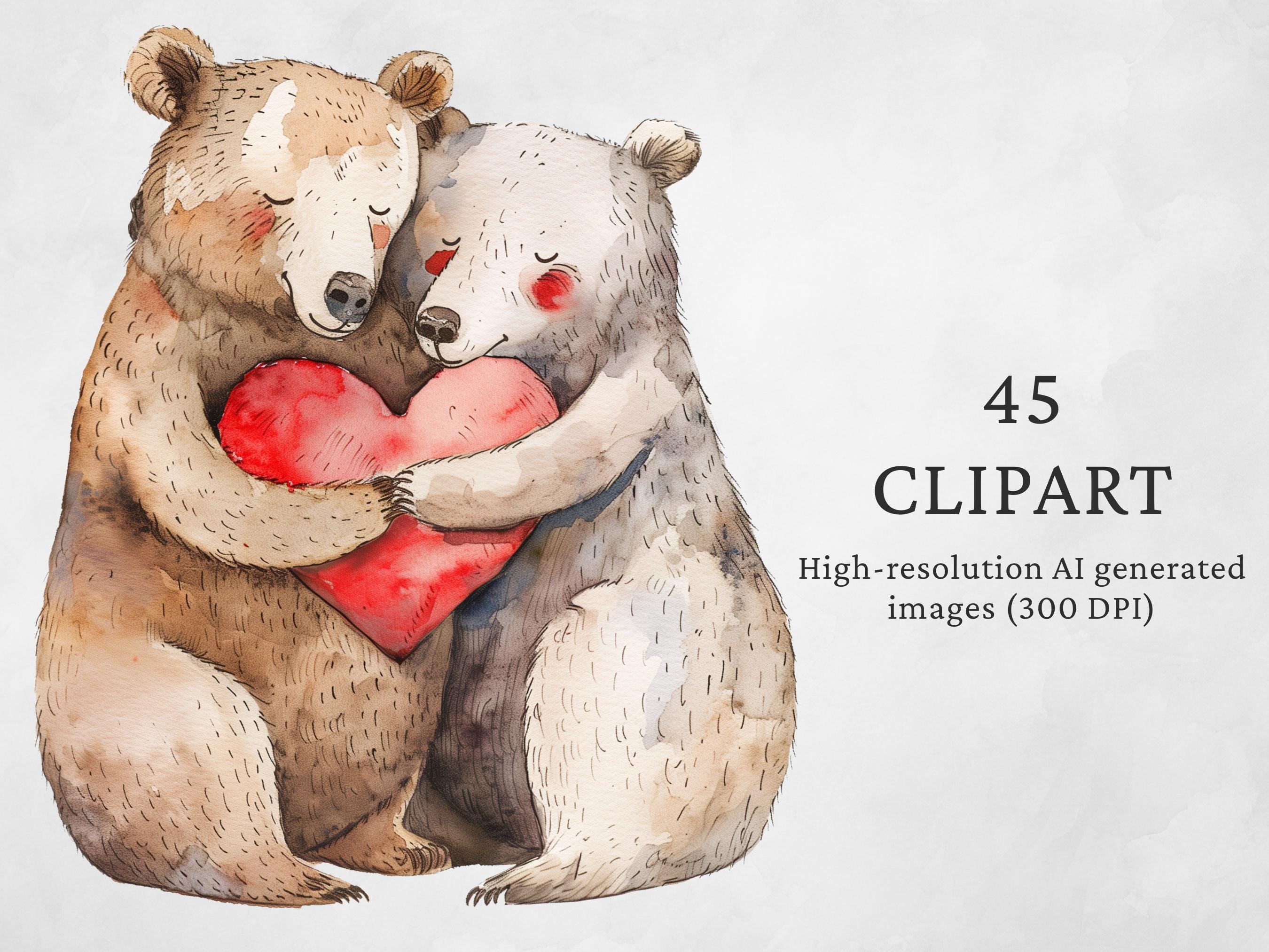 Woodland Valentine Clipart Bundle, Cute Watercolor Forest Animals and ...