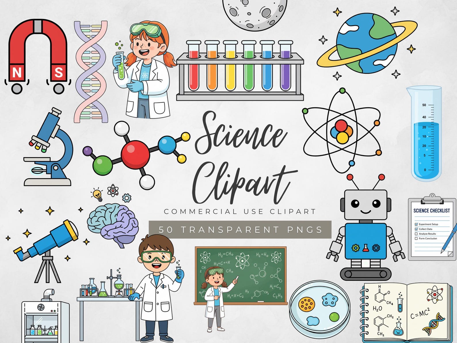 Science Clipart Set | Cartoon Laboratory and STEM Icons | Kid ...