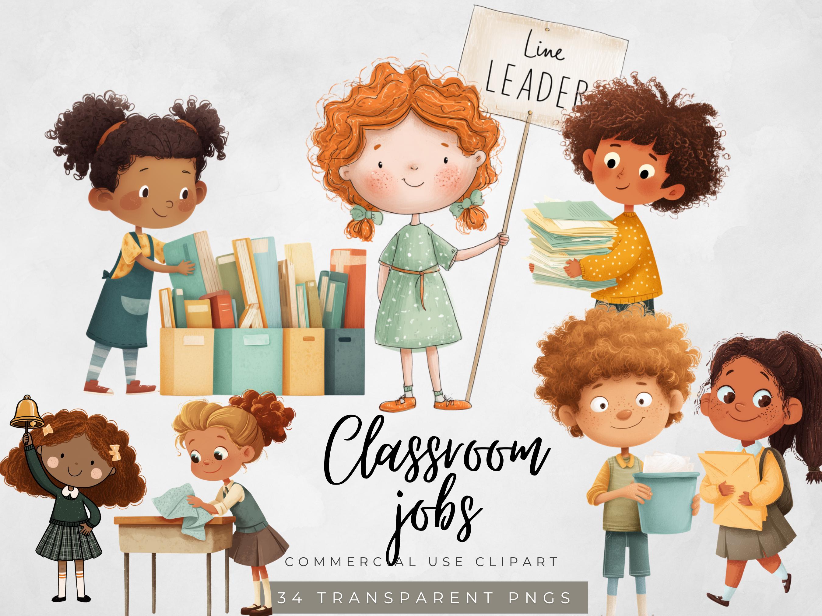 Students Classroom Jobs Clipart Bundle, School Helper Kids PNG, Teacher ...