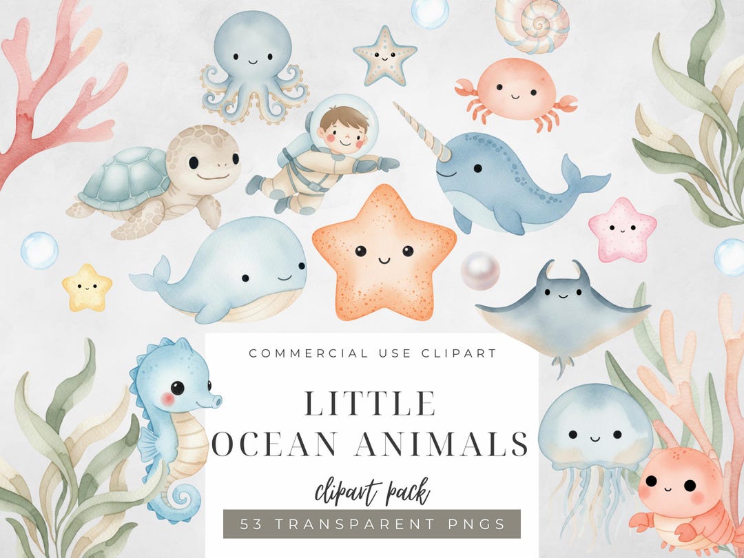Baby Ocean Animals Clipart Cute Sea Creatures Watercolor Clipart for ...