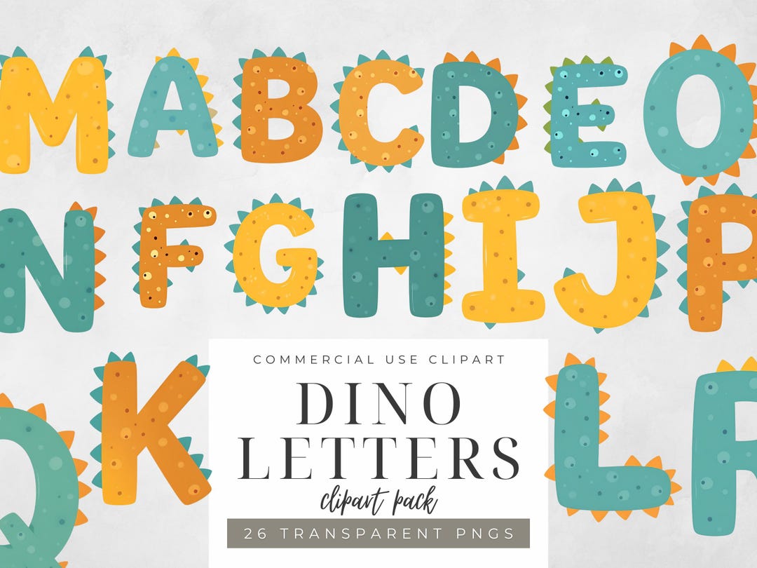 Dino Alphabet Clipart Cute Dinosaur Letters A-Z Fun Dino Font PNG ...