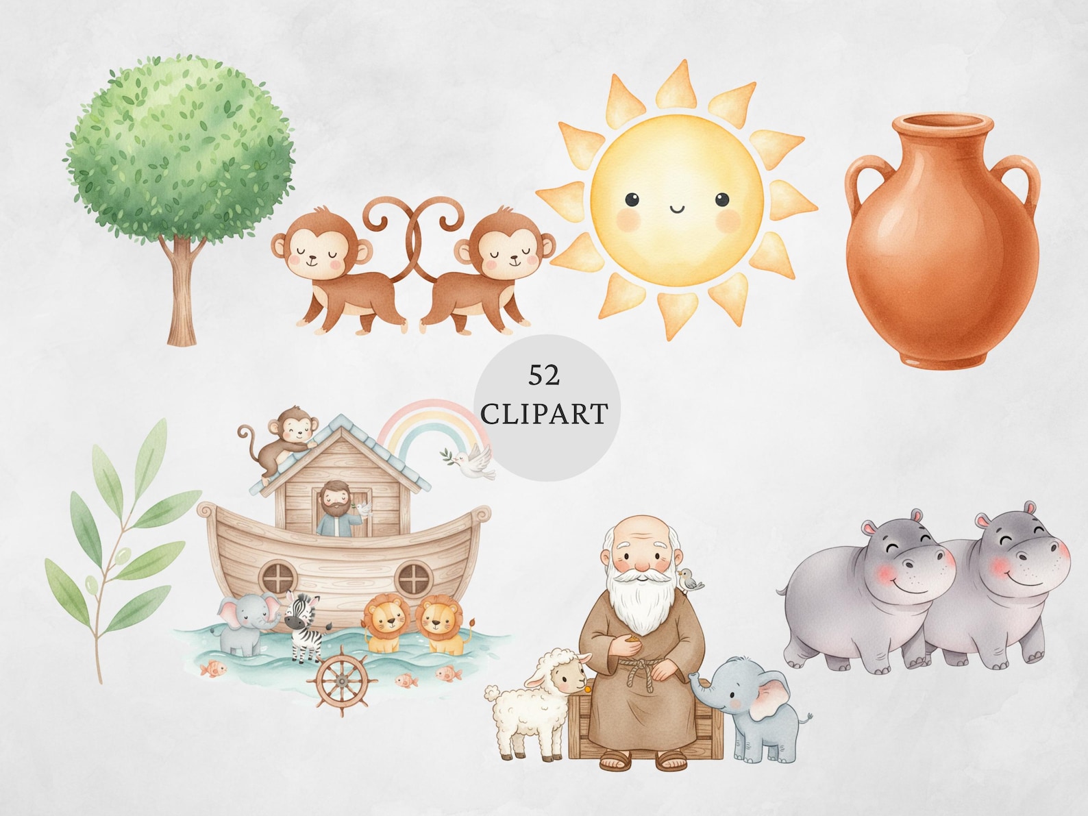 Noah’s Ark Clipart Bundle | Cute Animal Pairs and Bible Characters ...