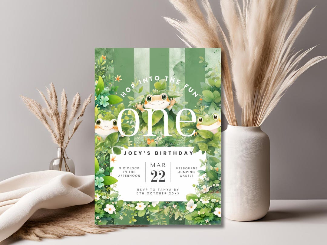 Frog Themed Birthday Invitation Card for Boys Green Invitation Girl ...