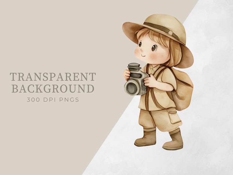 Kid Explorer Watercolor Clipart Pack Cute Kids Camping Gear and Nature ...