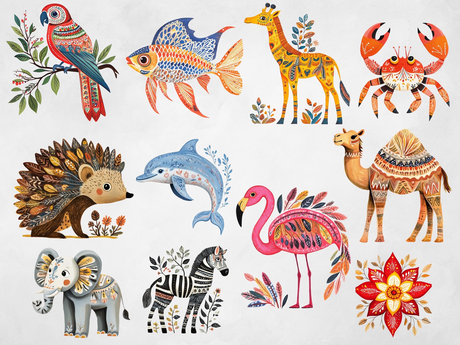 Gouache Folk Illustrations Clipart Animals Clipart Folk Animal ...